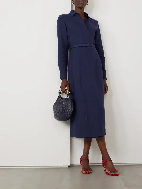 Ralph Lauren Aniyah Belted Linen Midi Wrap Dress - Blue - 60% Off |  Editorialist