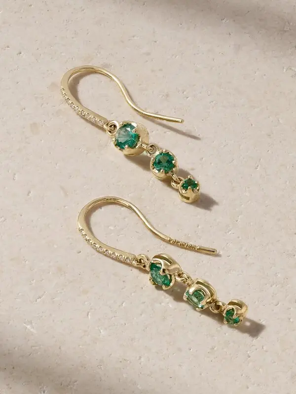JENNIFER MEYER 18-karat Emerald And Diamond Earrings - Gold