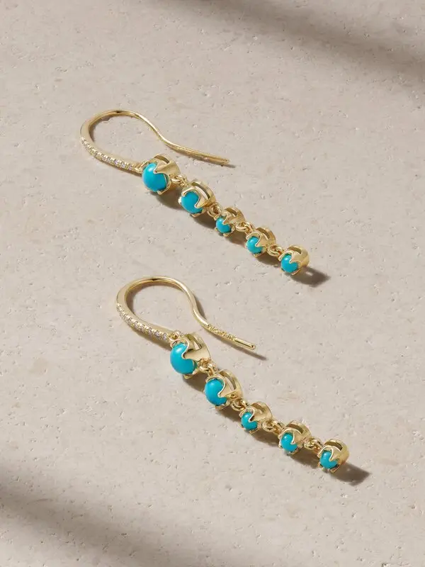 JENNIFER MEYER 5 Graduated Illusion 18-karat Turquoise And Diamond Earrings - Gold