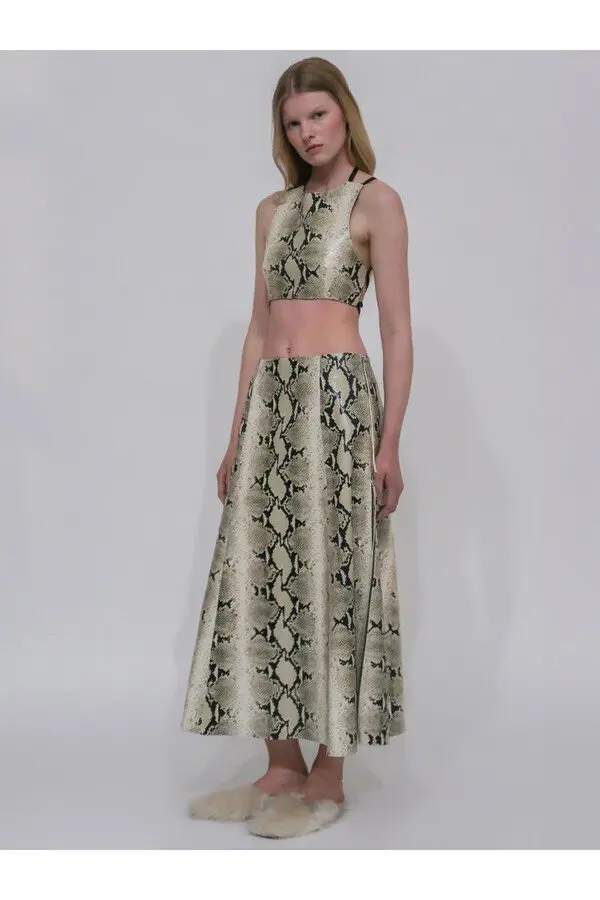 Rosetta Getty Embossed Python A-line Skirt