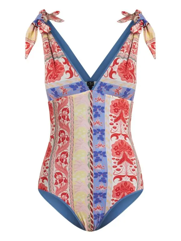 Etro Graphic-print V-neck Swimsuit - White