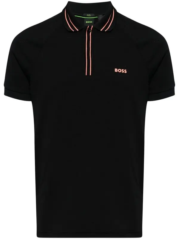 BOSS Logo-print Striped-trim Polo Shirt - Black