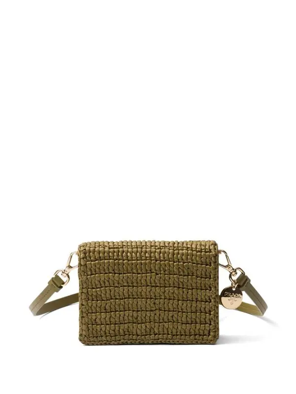 Prada Enamel Triangle Logo Crochet Purse - Green