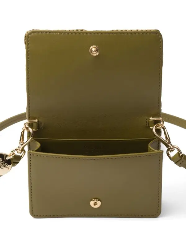 Prada Enamel Triangle Logo Crochet Purse - Green