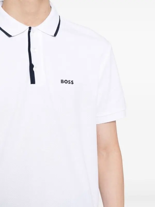 BOSS Logo-print Cotton Polo Shirt - White