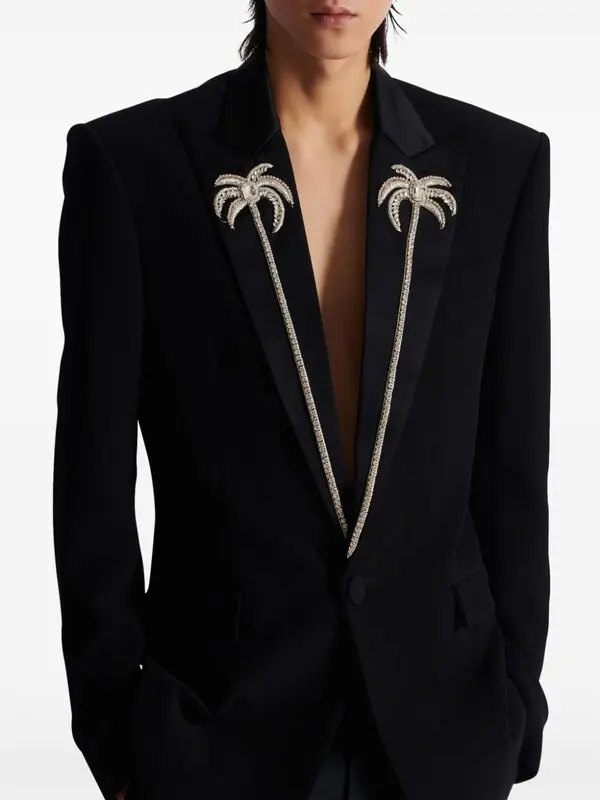 Balmain Palm Tree-embroidered Single-breasted Blazer