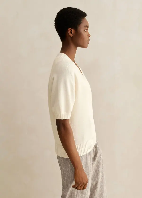 ME+EM Merino Cashmere Crochet Trim V Neck Jumper