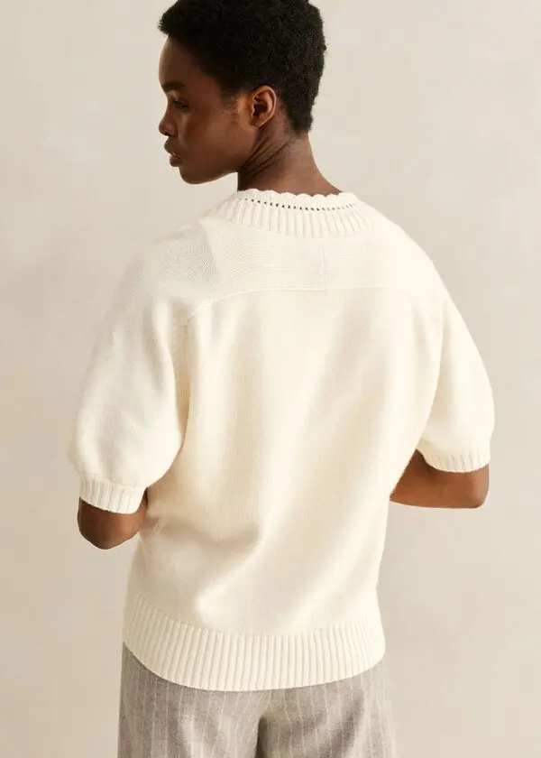 ME+EM Merino Cashmere Crochet Trim V Neck Jumper