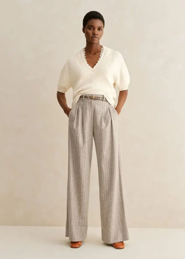 ME+EM Merino Cashmere Crochet Trim V Neck Jumper