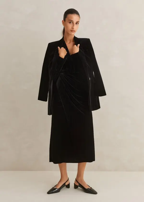 ME+EM Silk-blend Velvet Draped Midi Dress