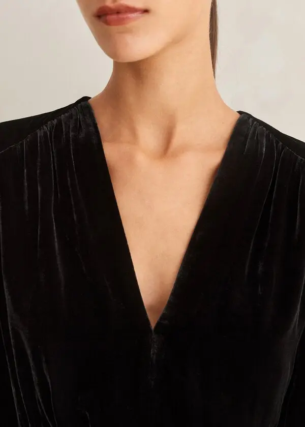 ME+EM Silk-blend Velvet Draped Midi Dress