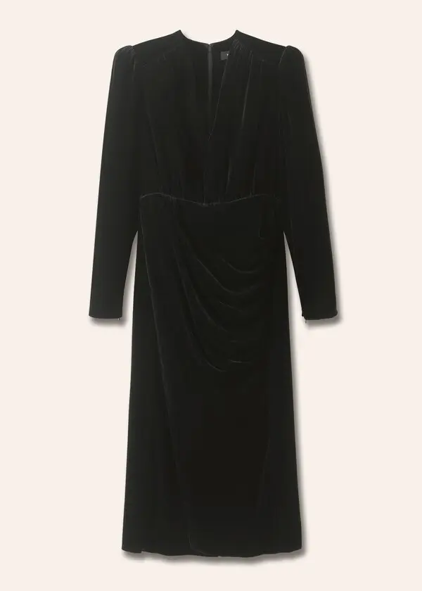 ME+EM Silk-blend Velvet Draped Midi Dress