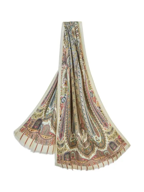 Etro Printed Silk And Cashmere Scarf - Neutrals