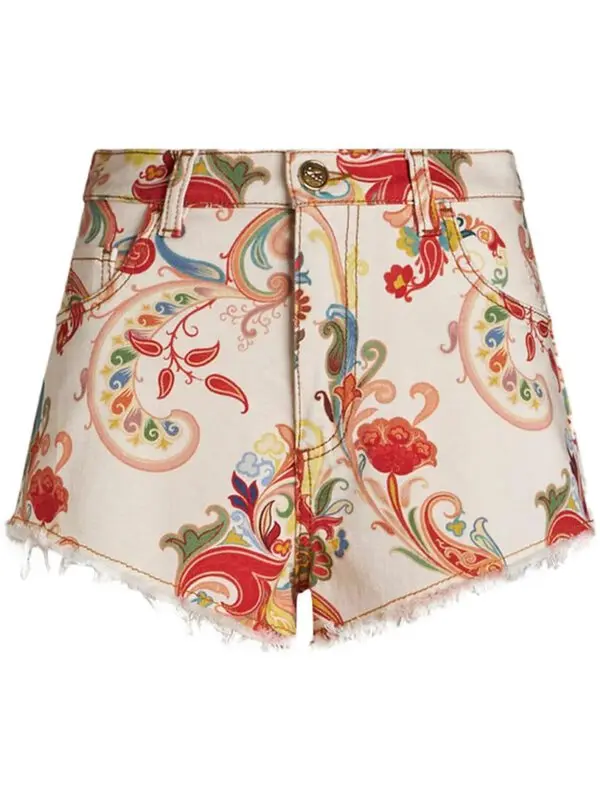 Etro Paisley-print Denim Shorts - White