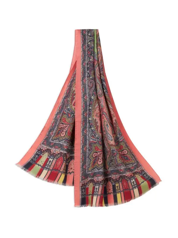 Etro Paisley-print Wool-silk Blend Scarf - Red