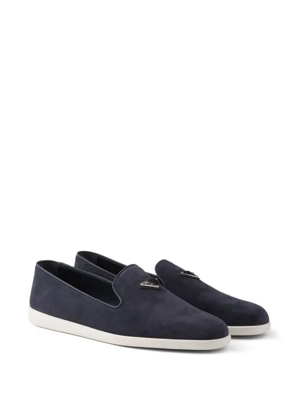 Prada Triangle-Logo Suede Loafers - Blue | Editorialist display picture 3