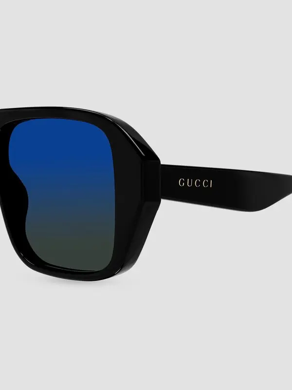 Gucci Aspen 57mm Navigator Sunglasses - Black Blue Mirror