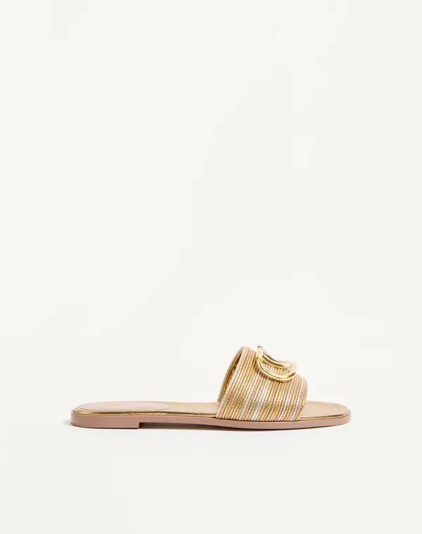 Valentino Garavani Vlogo Signature Metallic Leather Slides - Gold