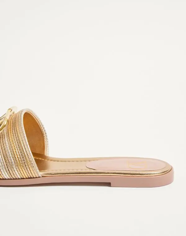Valentino Garavani Vlogo Signature Metallic Leather Slides - Gold