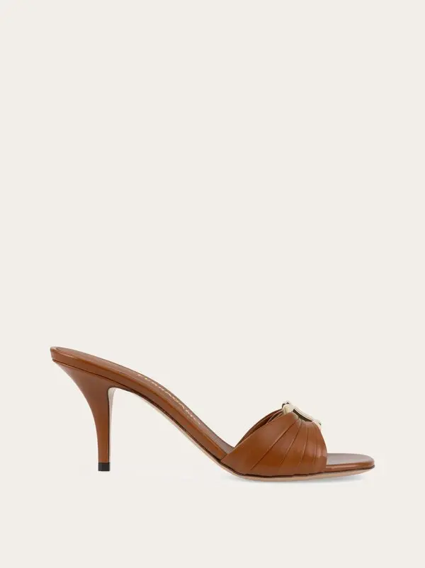 FERRAGAMO Gancini Embellished Kid Leather Mule - Brown
