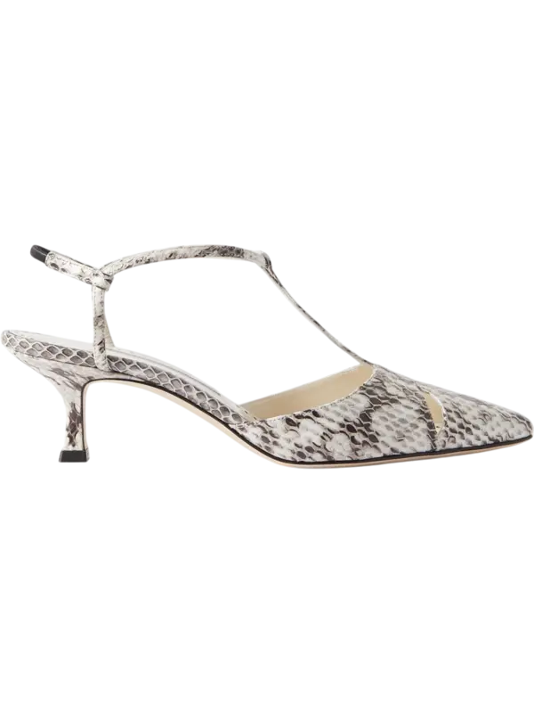 Manolo Blahnik Turgimod 50 Elaphe Slingback Pumps - Neutrals