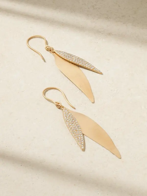 Ileana Makri Falling Leaves 18-karat Diamond Earrings - Gold