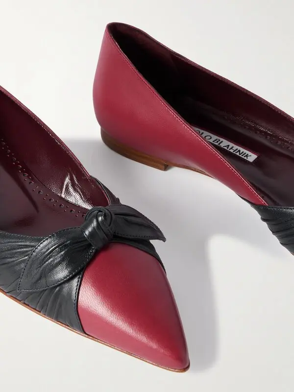 Manolo Blahnik Terkaflat Bow-embellished Leather Flats