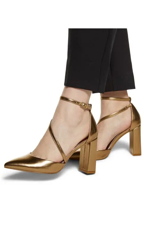 Aldo Milley Ankle Strap Pointed Toe Pump - Gold