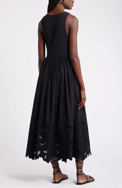 Nordstrom Embroidered Sleeveless Mixed-Media Sundress In Black