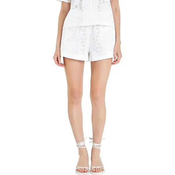English Factory Floral Embroidered Cotton Shorts - White
