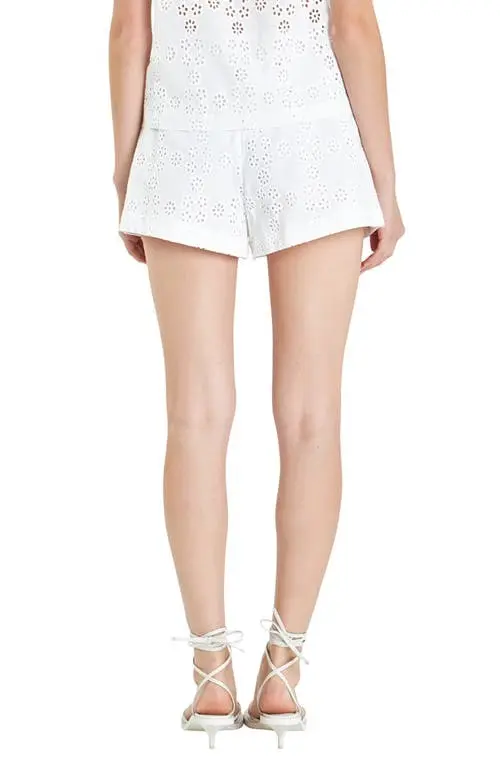 English Factory Floral Embroidered Cotton Shorts - White