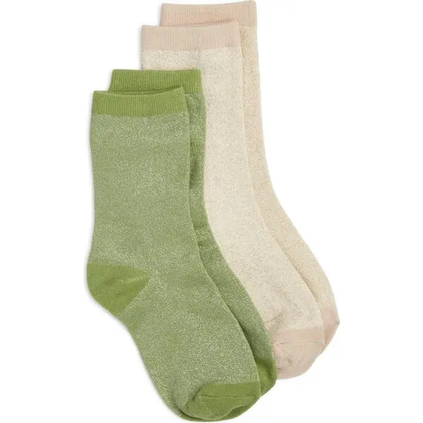 HIGH HEEL JUNGLE Assorted Metallic Crew Socks 2-pack - Green/ Brass