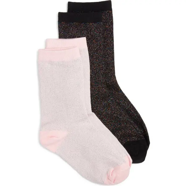 HIGH HEEL JUNGLE Assorted Metallic Crew Socks 2-pack - Multi Black/ Pink
