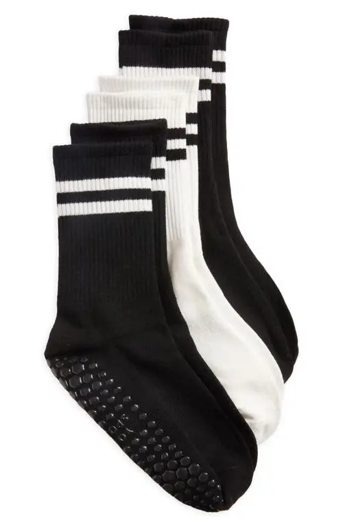 HIGH HEEL JUNGLE 3-pack Varsity Grip Crew Socks - Black, Black, White