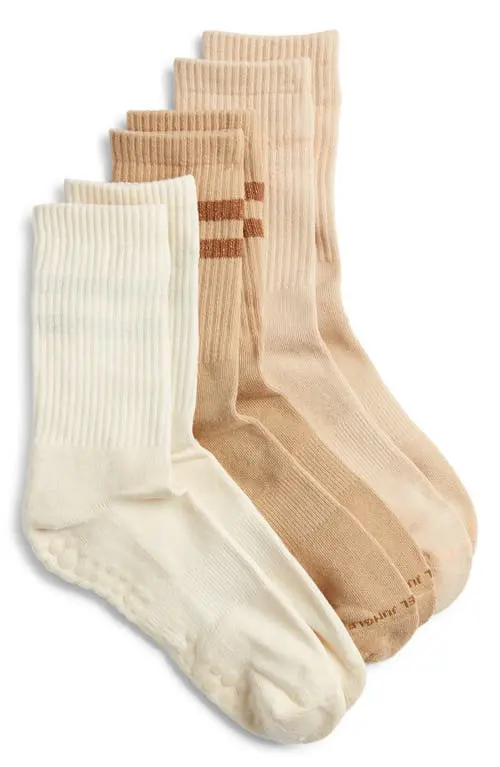 HIGH HEEL JUNGLE 3-pack Varsity Grip Crew Socks - Iced Coffee