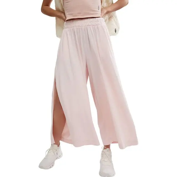 Free People Hot Shot Slit Wide Leg Pants - Bleached Coral