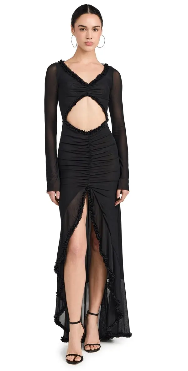 chanel black dress with gold chains Mesmerize In Mesh Ruched Mini Dress