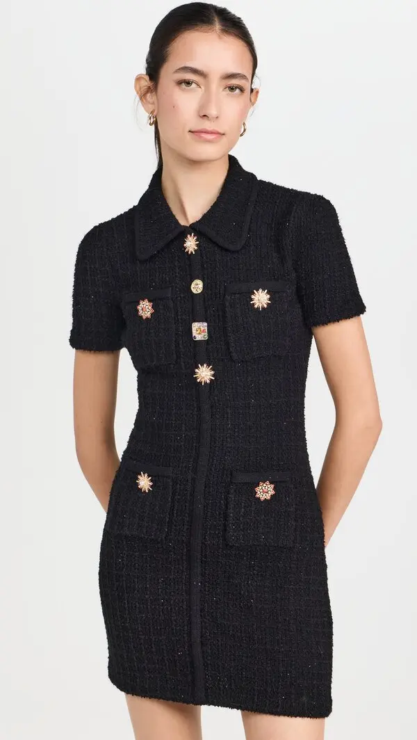 Self-Portrait Jewel Button Knit Mini Dress In Black - 40% Off | Editorialist