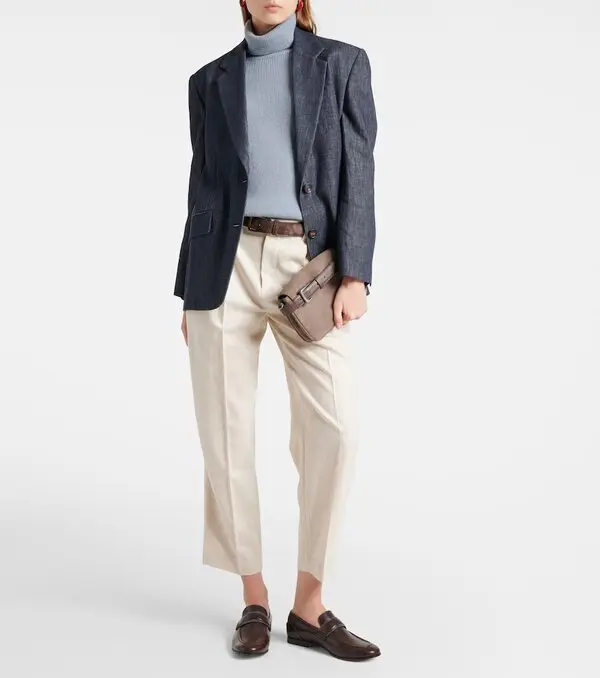 Brunello Cucinelli Pleated Cotton Straight Leg Pants