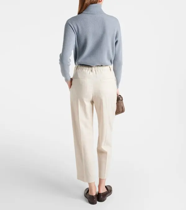 Brunello Cucinelli Pleated Cotton Straight Leg Pants