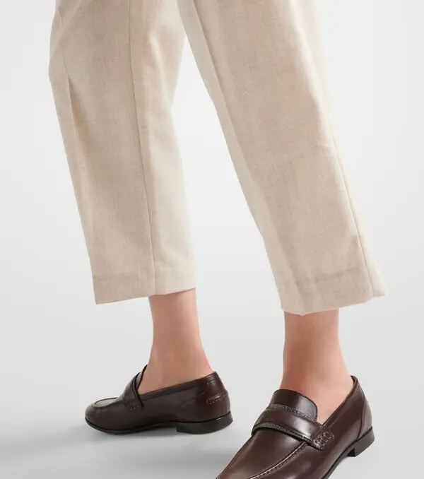 Brunello Cucinelli Pleated Cotton Straight Leg Pants