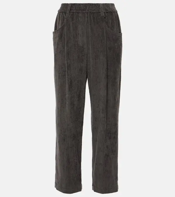 Brunello Cucinelli Pleated Cotton Straight Trousers - Grey