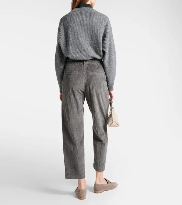 Brunello Cucinelli Pleated Cotton Straight Trousers - Grey