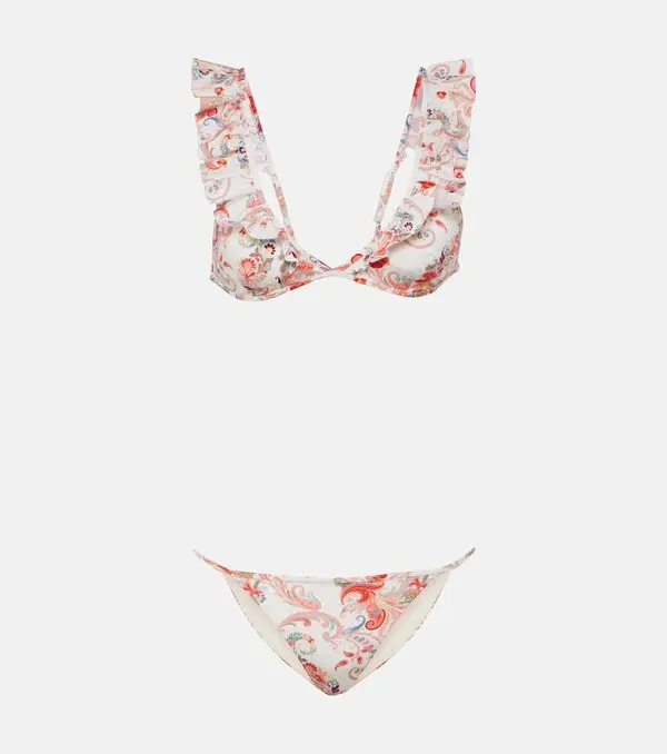 Etro Paisley Ruffled Bikini - White