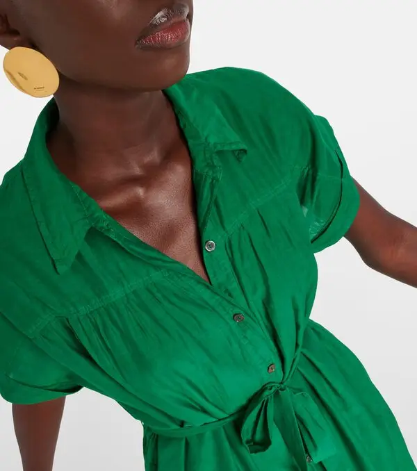 Velvet By Graham & Spencer Marla Cotton And Silk Shirt Dress In Green - 20%  Off | Editorialist