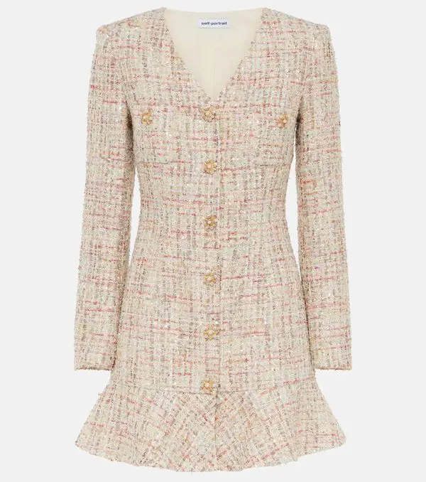 SELF-PORTRAIT Embellished Bouclé Mini Dress