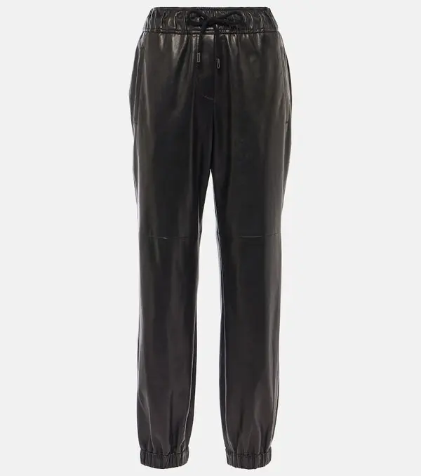Brunello Cucinelli Leather Straight Pants - Black