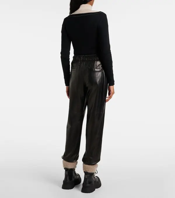 Brunello Cucinelli Leather Drawstring Pants