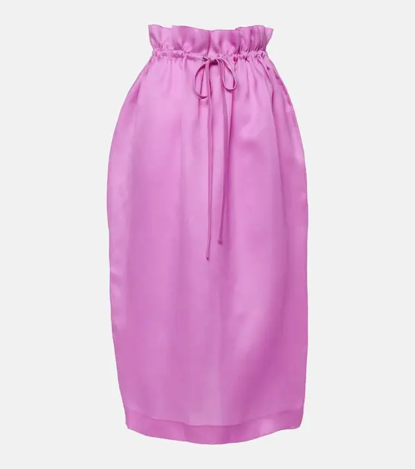 Khaite Ember Silk Gazar Midi Skirt - Pink