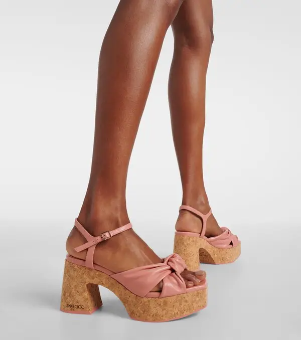 JIMMY CHOO Heloise 95 Leather Platform Sandals - Pink